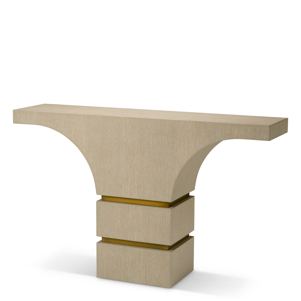 Console Table Thaddeus washed oak veneer brushed brass finish ...